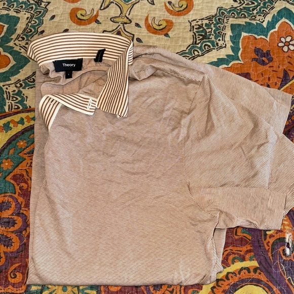 Theory | Shirts | Theory Brown White Striped Polo | Poshmark